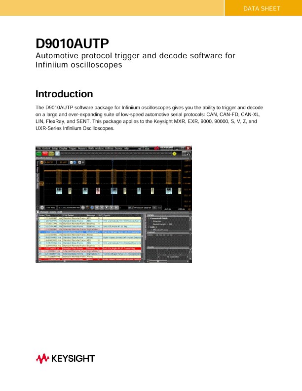 D9110AUTP Automotive Protocol Trigger and Decode PDF Asset Page | Keysight